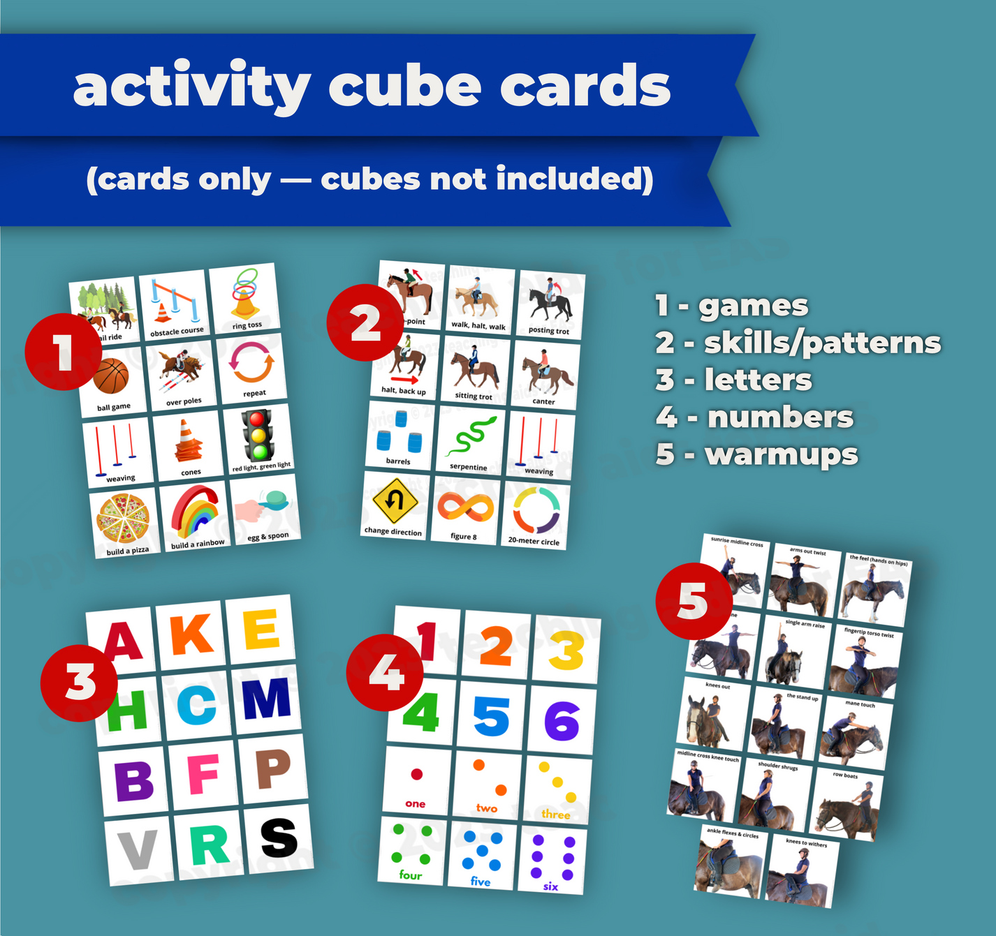 fillable activity cube set for adaptive riding lessons - 5 sets ...